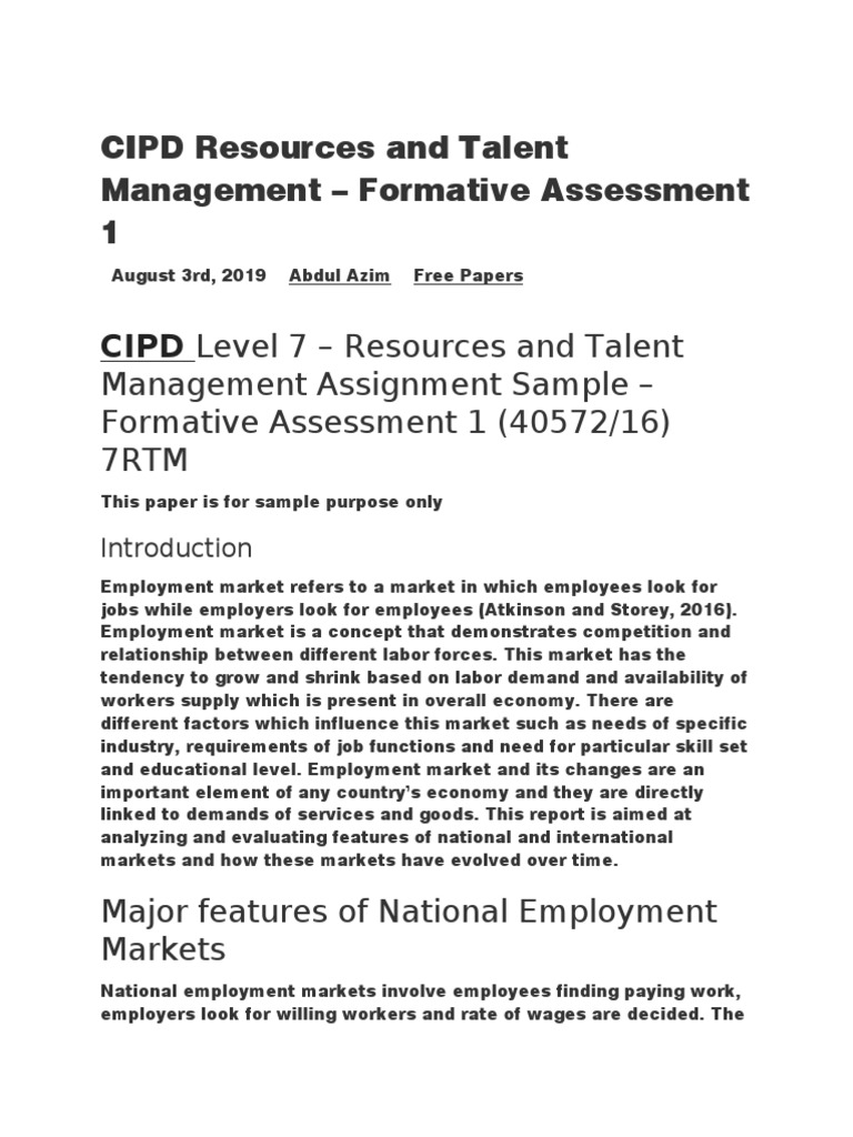 CIPD Resources and Talent Management - Formative Assessment 1 | PDF ...