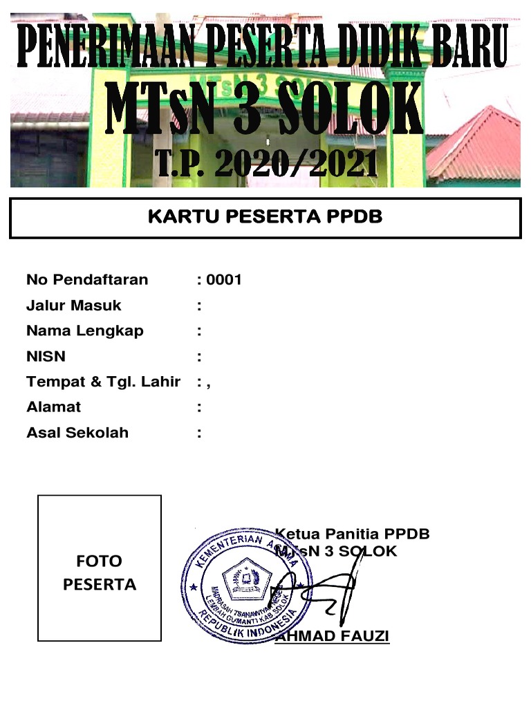 Contoh Kartu PPDB | PDF