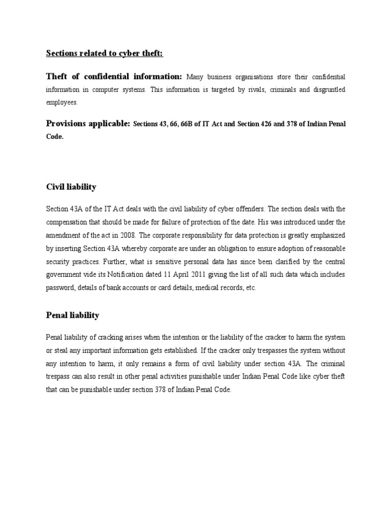 Sections Related To Cyber Theft | PDF | Theft | Security Hacker