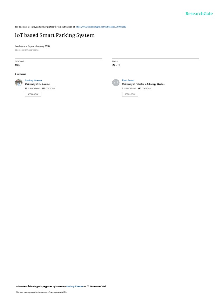 IoT Based Smart Parking System | PDF | Internet Of Things | Cloud Computing