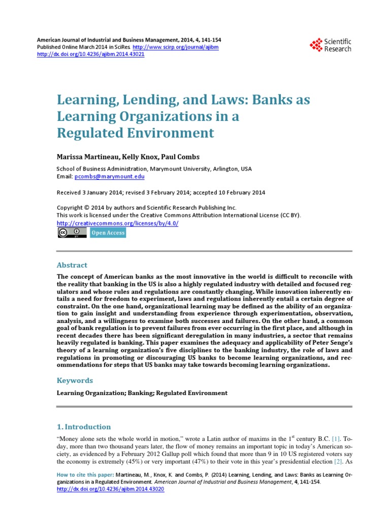 Learning, Lending, and Laws: Banks As Learning Organizations in A ...