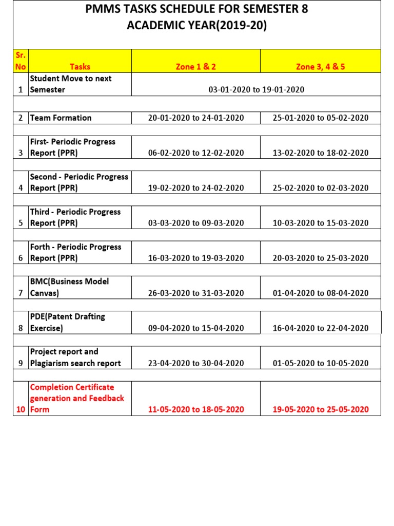 PMMS Schedule 2019-2020 PDF | PDF