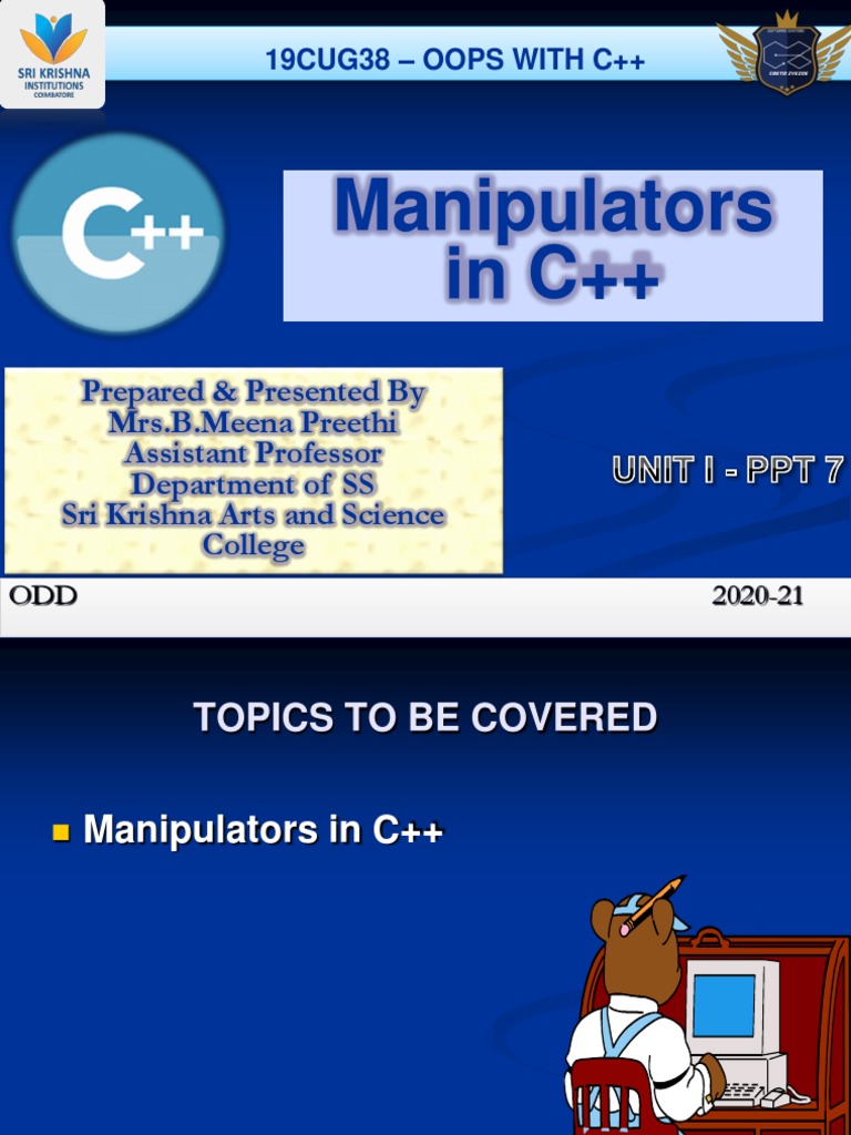 LECTURE 7 - MANIPULATORS in C++ | PDF | Computer Programming | Notation
