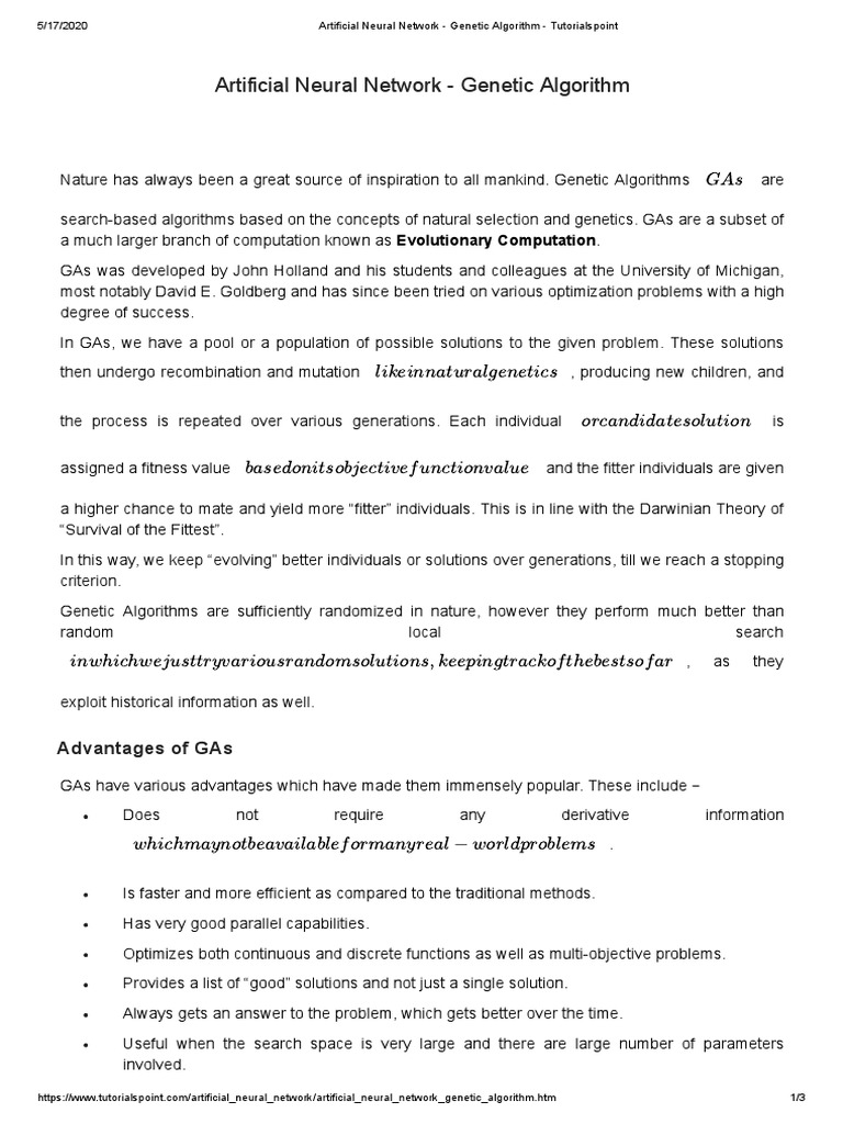 Artificial Neural Network - Genetic Algorithm - Tutorialspoint | PDF | Genetic Algorithm ...