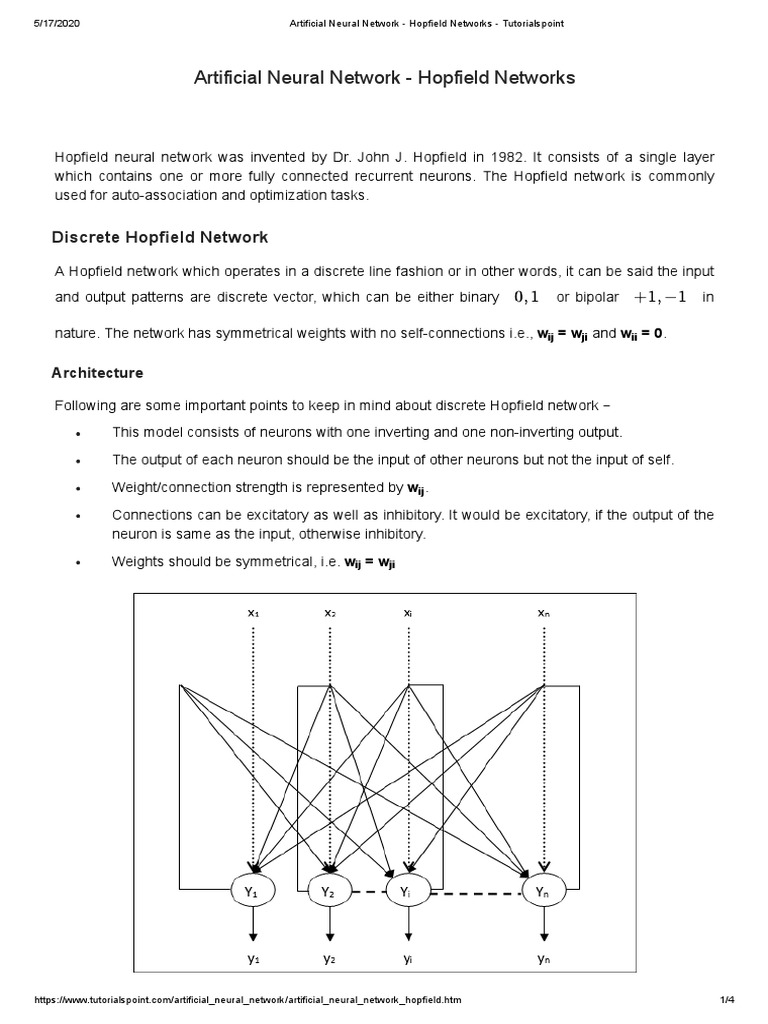 Artificial Neural Network - Hopfield Networks - Tutorialspoint | PDF | Artificial Neural Network ...
