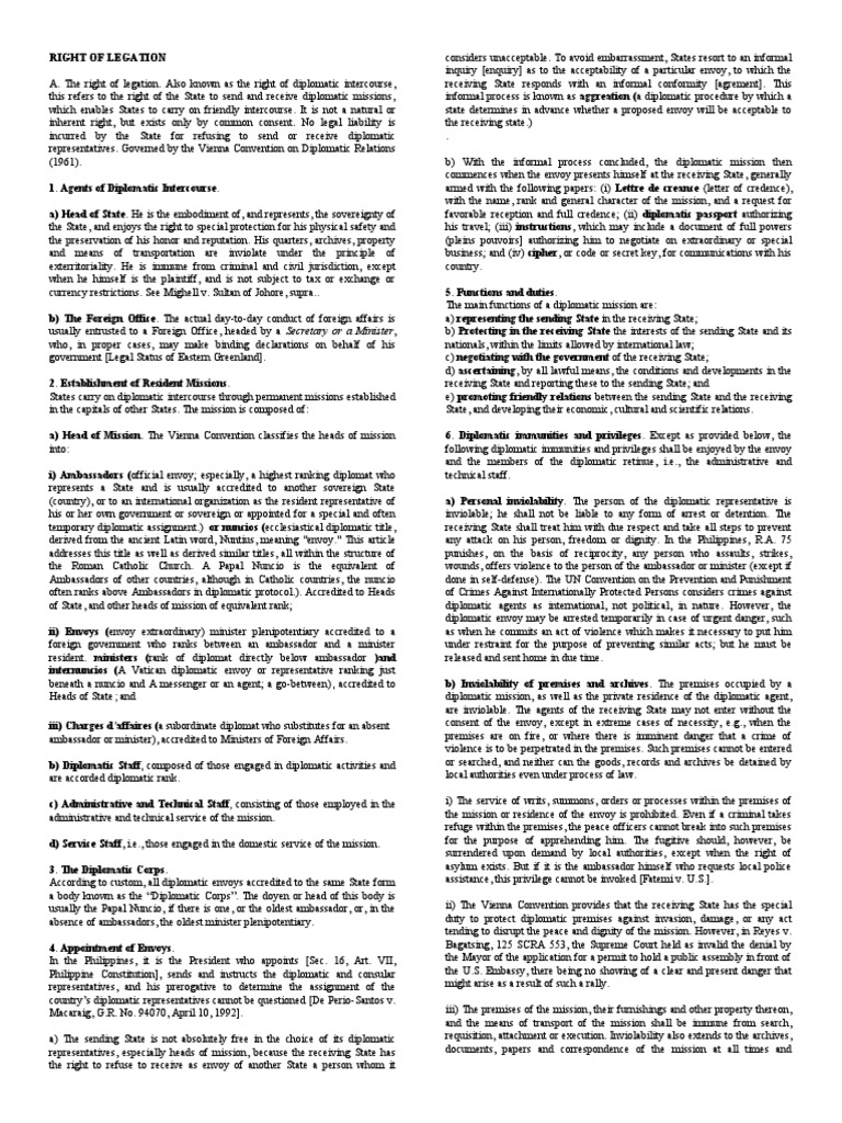Right of Legation | PDF | Diplomatic Rank | Consul (Representative)