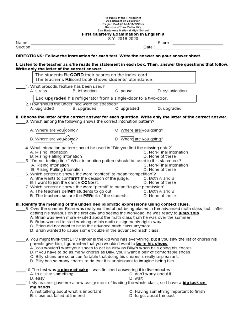English 8 Quarterly Exam Profile | PDF | Apollo 11 | Nature
