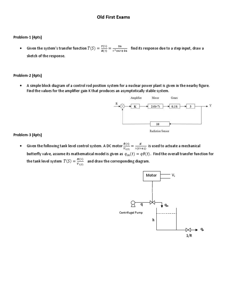 Old First Exams Control Systems Problems | PDF | Electronics ...