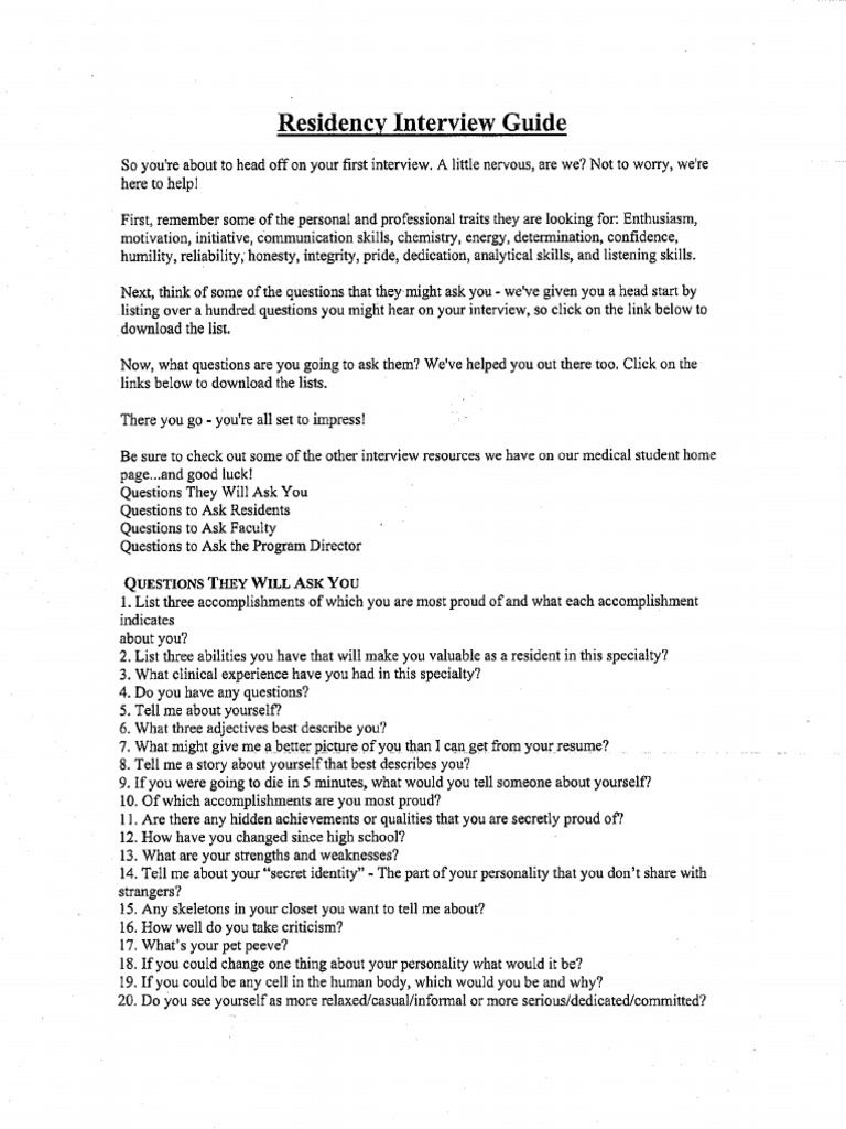 Residency Interview Questions