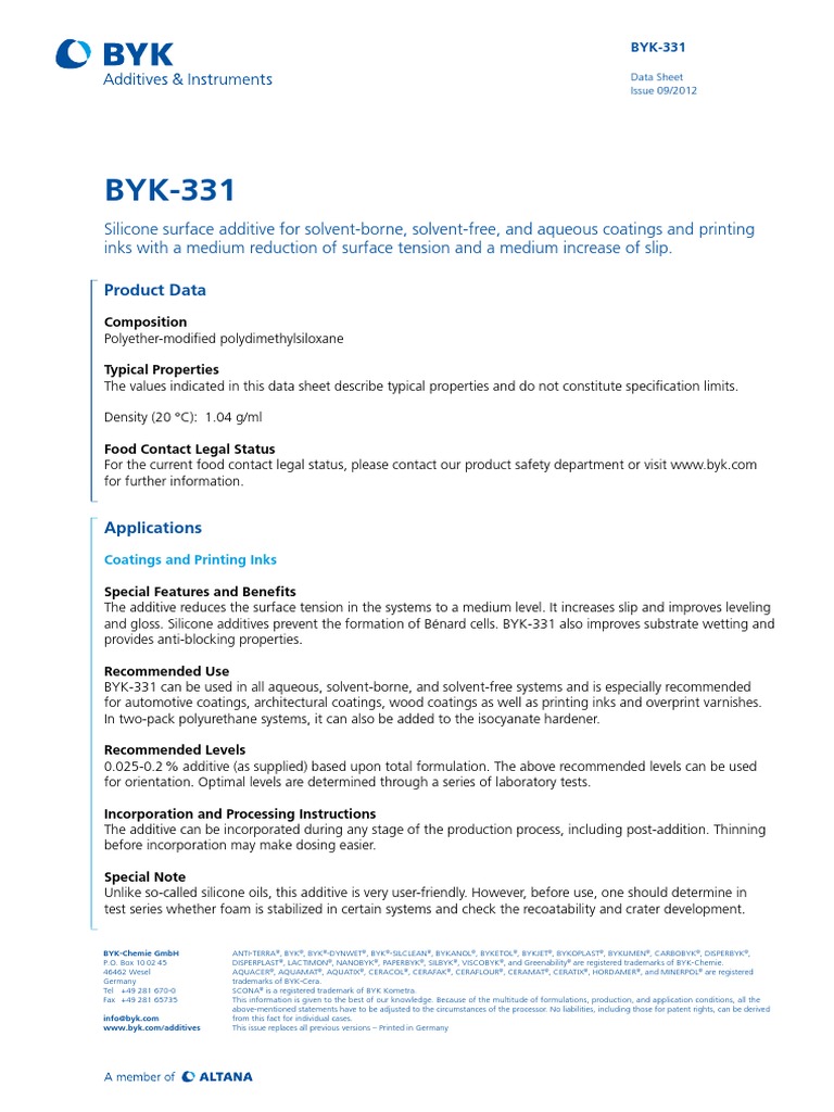 TDS Byk-331 en | PDF | Silicone | Materials