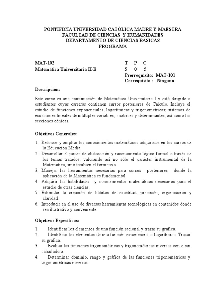 MAT-102-T MATEMATICA UNIVERSITARIA II-B (Mayo 2020) | PDF | Funciones ...
