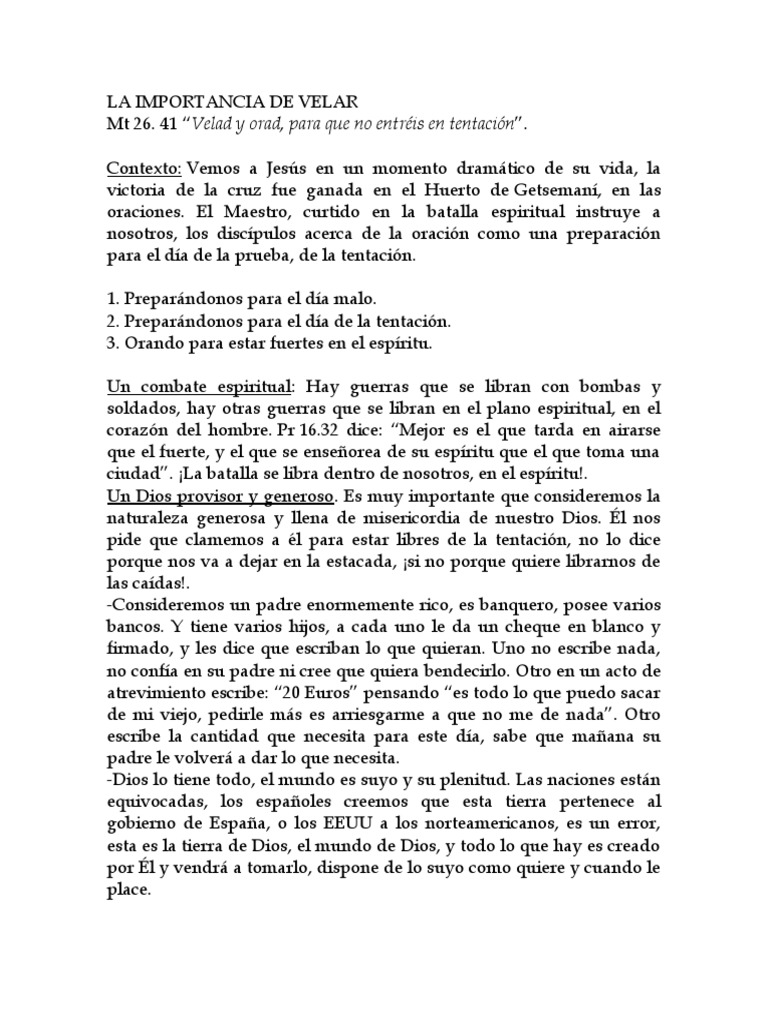 La Importancia de Velar | PDF | Oración | Dios