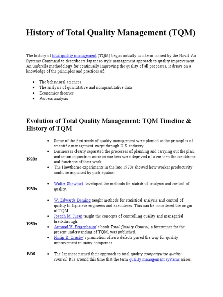 History & Evolution of Quality Management | PDF | Systems Thinking ...