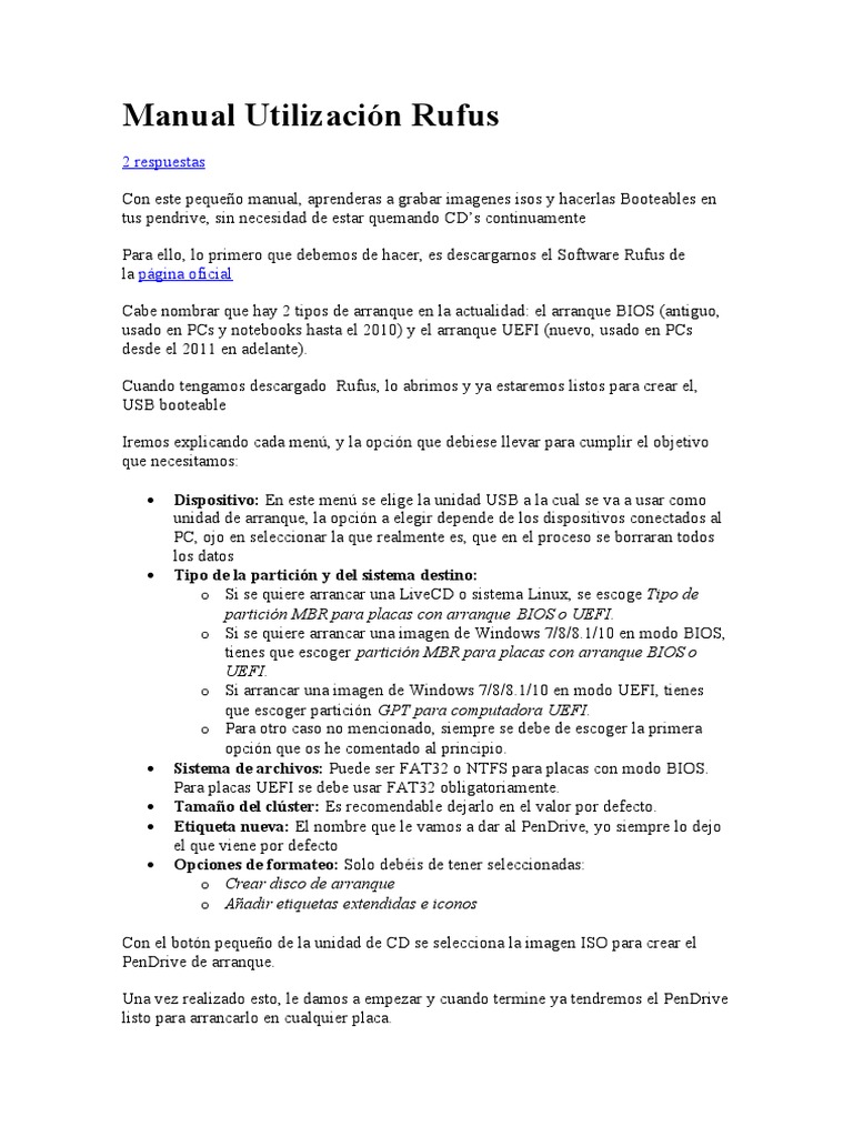 Manual Utilización Rufus | PDF