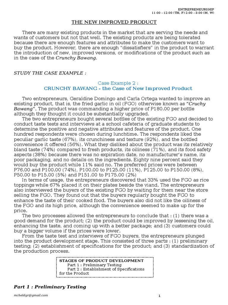 ENTREP - Case Study No 2 - The New Improved Product - CRUNCHY BAWANG | PDF | Analysis Of ...