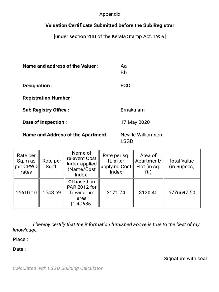 Valuation Certificate | PDF