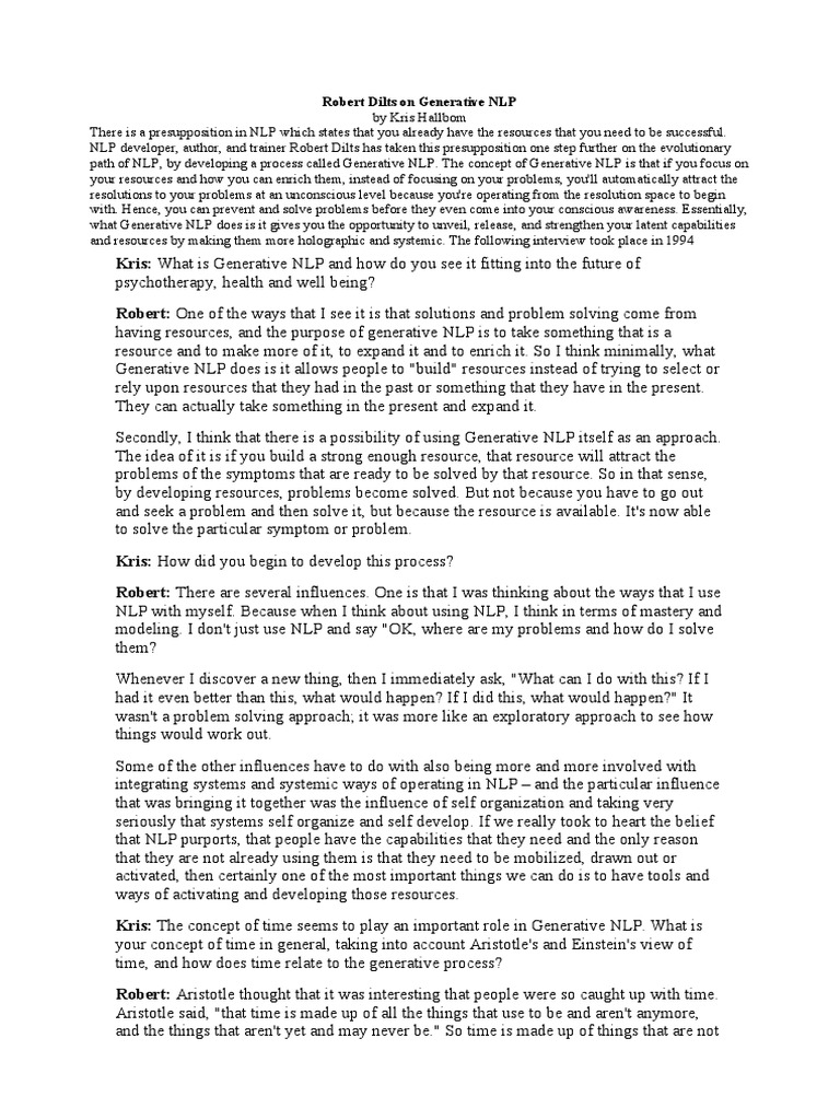 (NLP - Document) Robert Dilts On Generative NLP | PDF | Time | Neuro ...