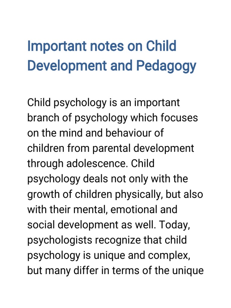 Child Development & Pedagogy Notes | PDF