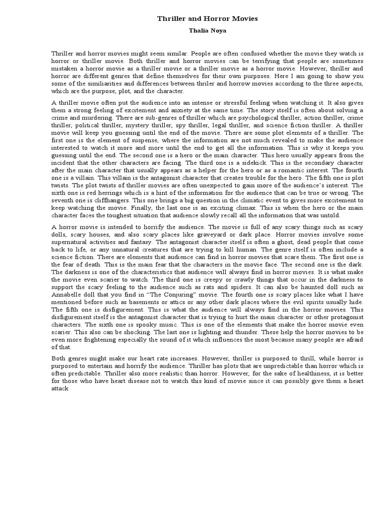 Comparison and Contrast Essay | PDF | Thriller (Genre) | Horror Films