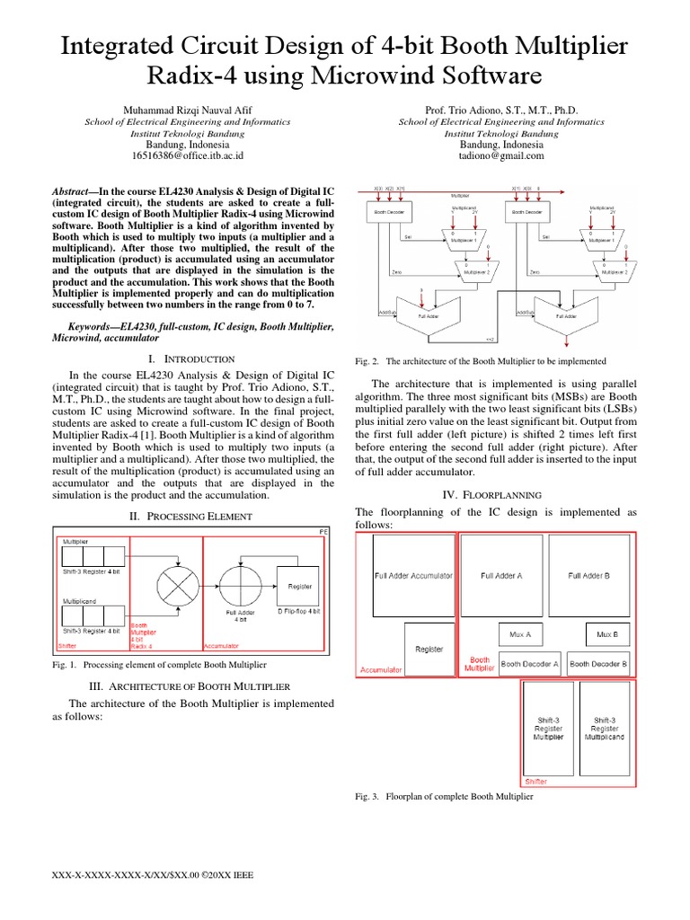 Integrated Circuit Design Of 4 Bit Booth Multiplier Radix 4 Using Microwind Software Pdf 
