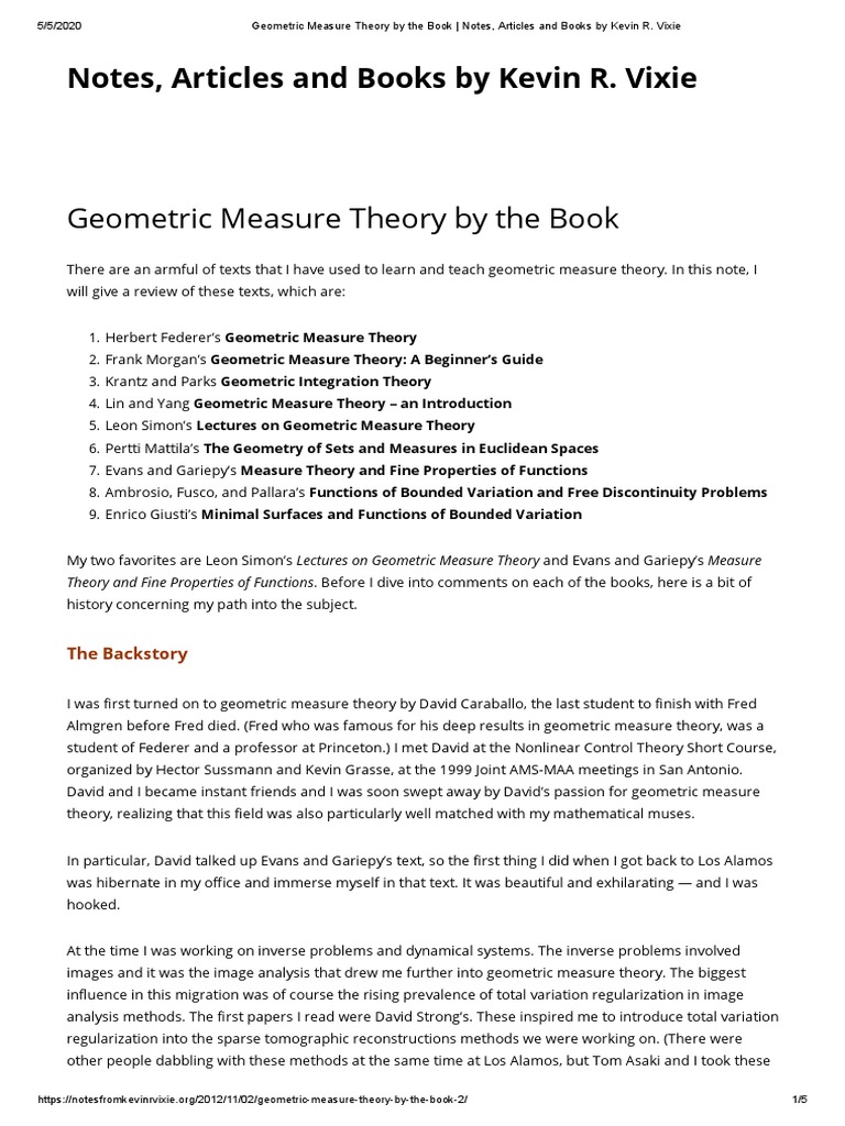 Geometric Measure Theory by The Book - Notes, Articles and Books by ...