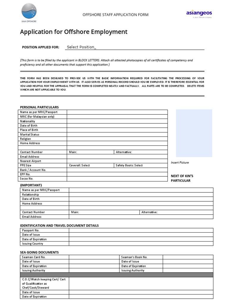 Offshore Application Form JO2018 | PDF | Business | Transport