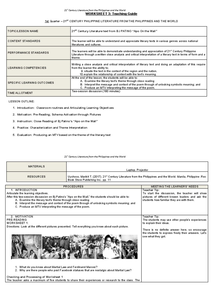 Teaching Guide 21st Century Lit. | PDF | Teachers | Learning