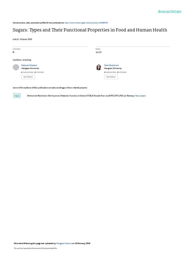 Sugars: Types and Their Functional Properties in Food and Human Health ...