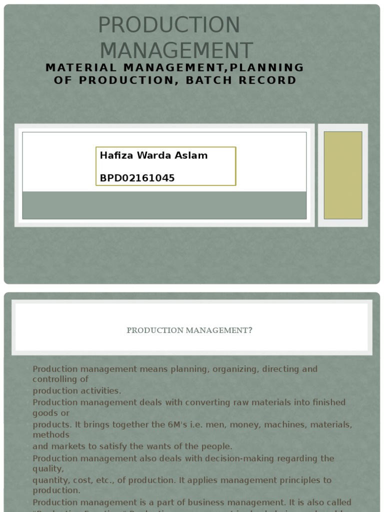 Material Management, Planning of Production, Batch Record | PDF ...