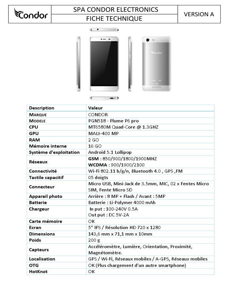 Fiche Technique PGN518 Plume P6 Pro | PDF