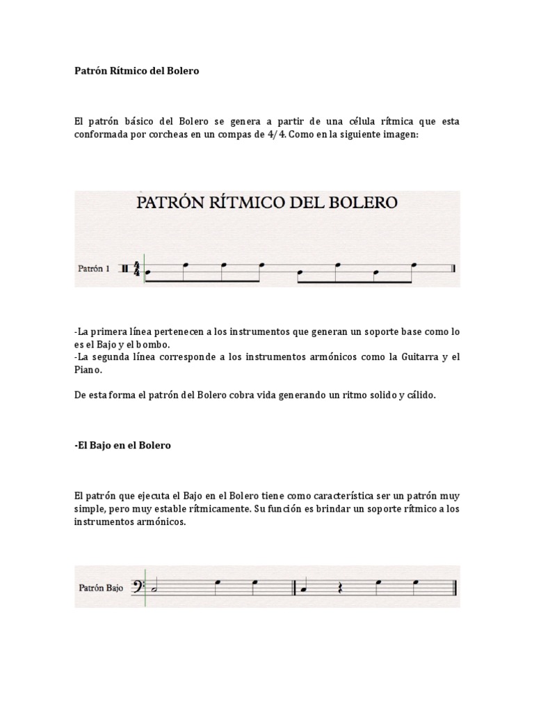 El patrón rítmico fundamental del bolero: Un análisis de los instrumentos y sus roles en la ...
