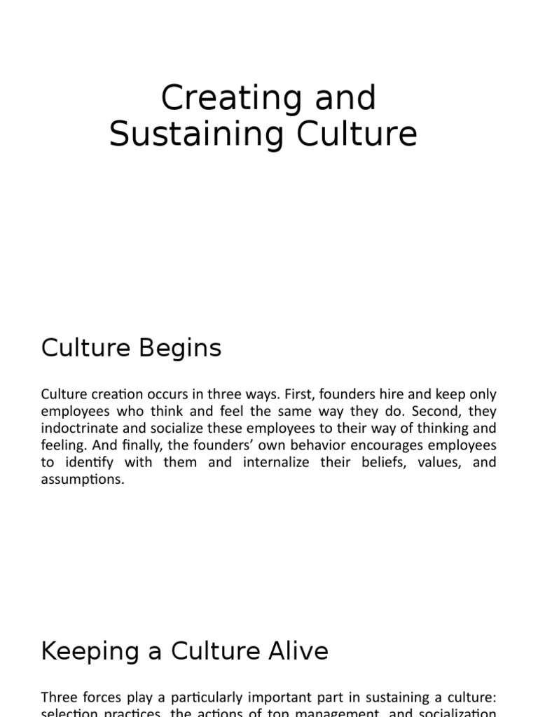 Creating And Sustaining Culture Pdf Socialization Psychological