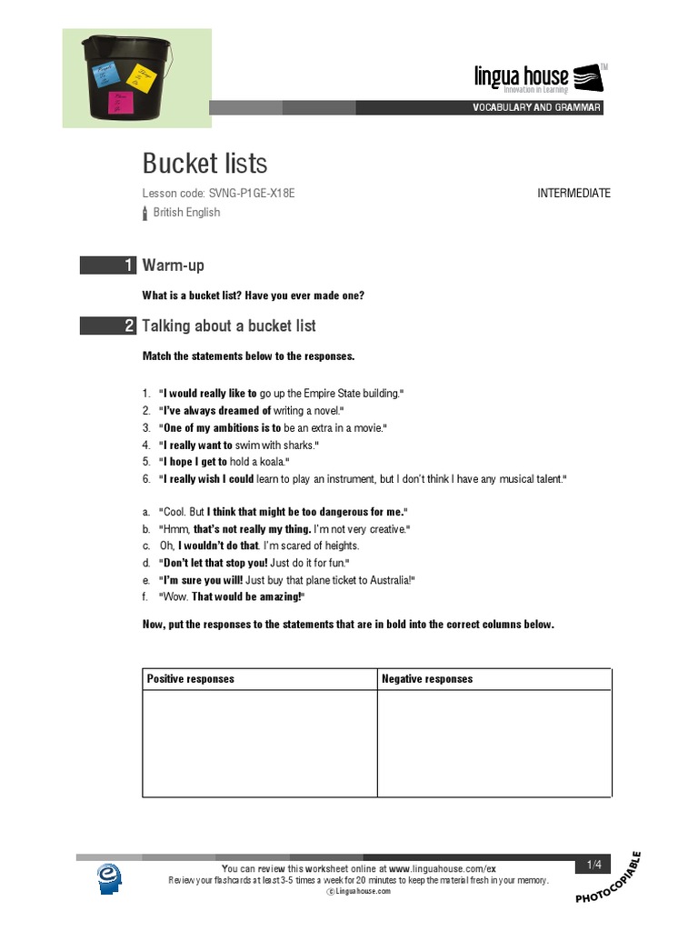 Bucket List Wishes British English Intermediate Group | PDF