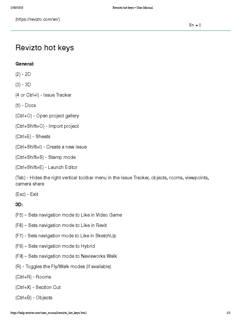 Revizto Hot Keys User Manual | PDF | Computing | Software