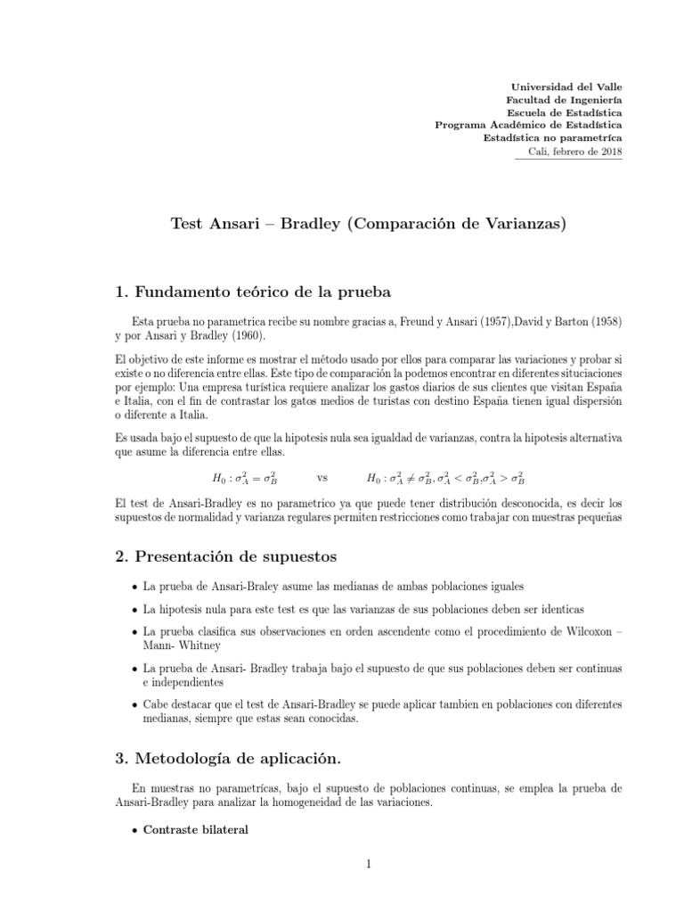 6 Test Ansari Bradley Comparaci N de Varianzas | PDF | Diferencia ...