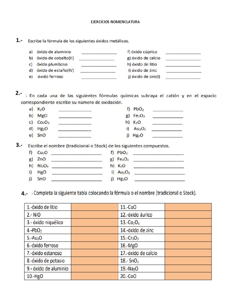 Ejercicios Nomenclatura | PDF