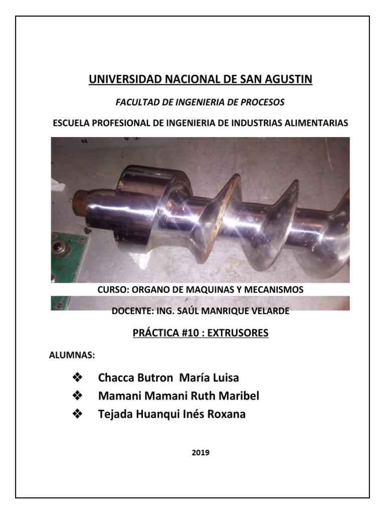 PRACTICA N° 10 EXTRUSORES | PDF | Extrusión | Química