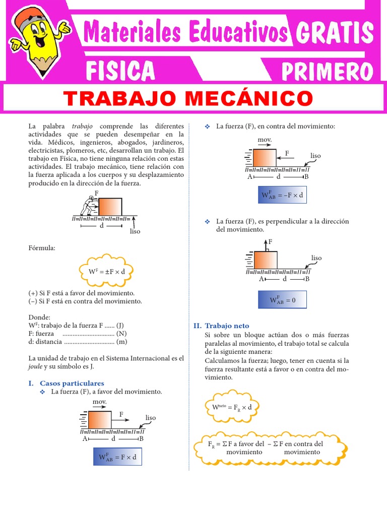Formulas Del Trabajo Mecánico para Primer Grado de Secundaria PDF | PDF ...
