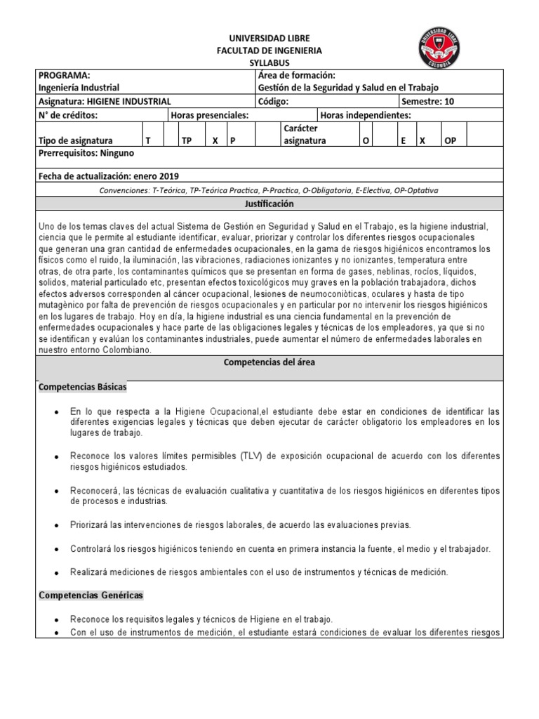 Syllabus Higiene Industrial | PDF | Seguridad y salud ocupacional ...