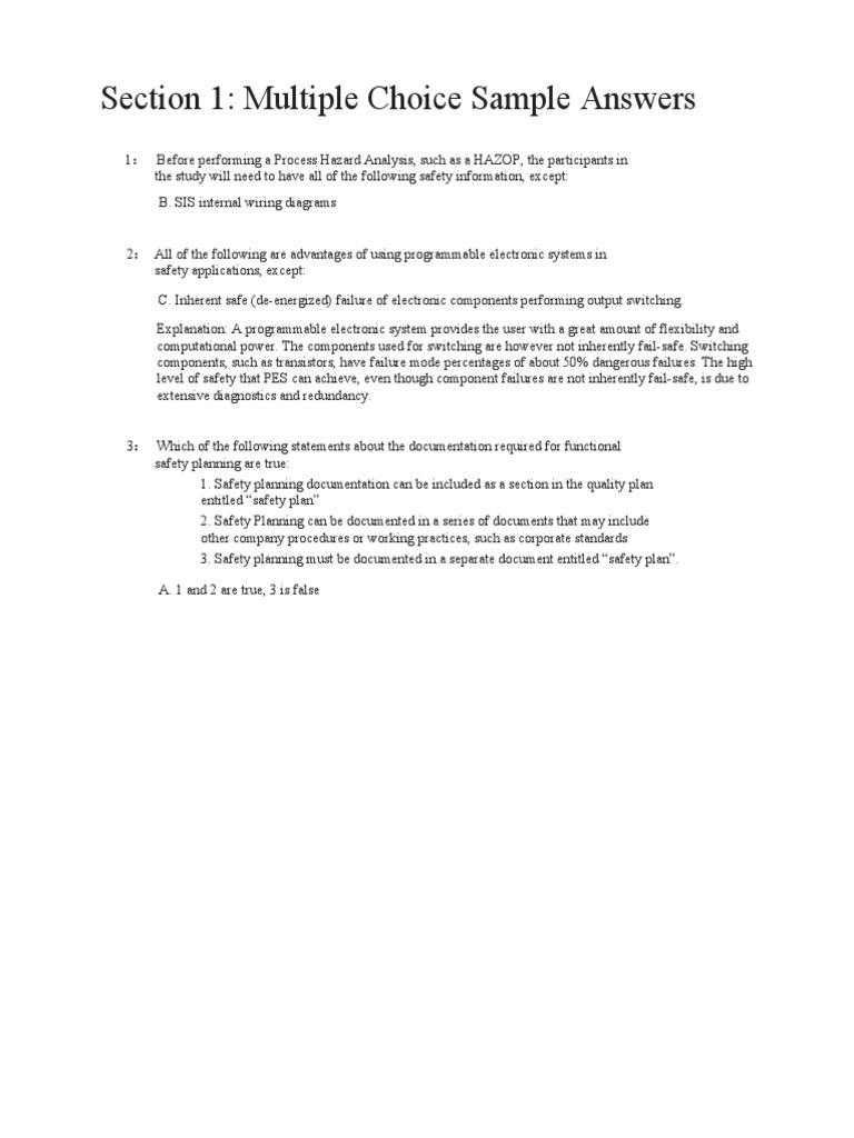 Section 1: Multiple Choice Sample Answers | PDF