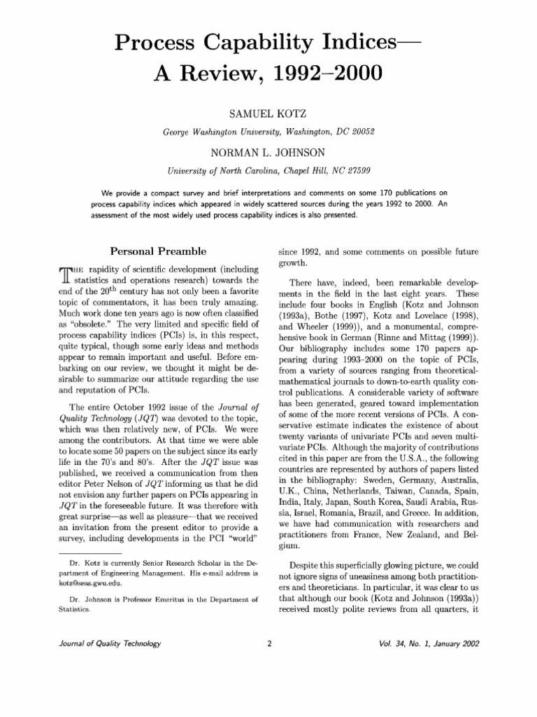 Process Capability Indices A Review 1992 2000 Pdf Normal Distribution Estimator