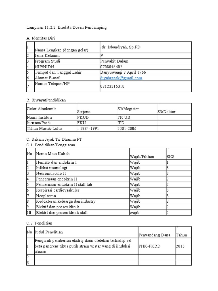 Lampiran CV-dosbing PKM-DR Isbandiyah | PDF | Sains & Matematika