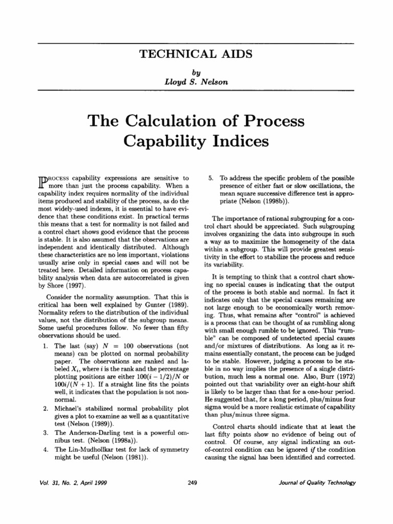The Calculation of Process Capability Indices - 1999 | PDF | Standard Deviation | Teaching ...