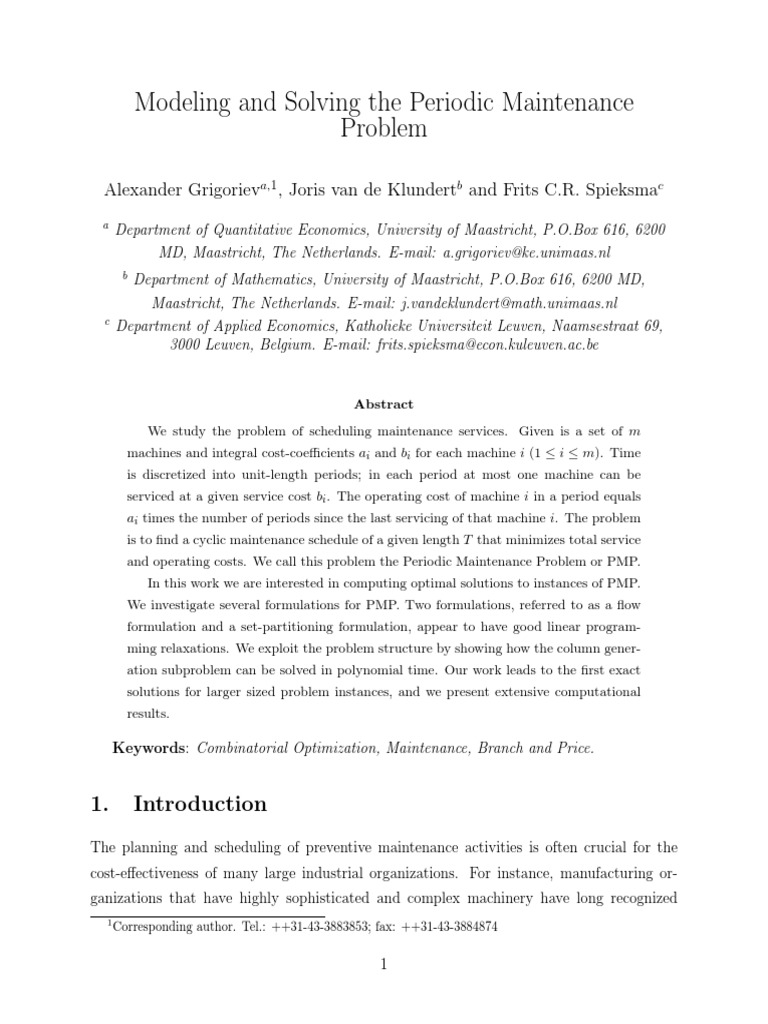 Modeling and Solving The Periodic Maintenance Problem | PDF | Mathematical Optimization | Linear ...