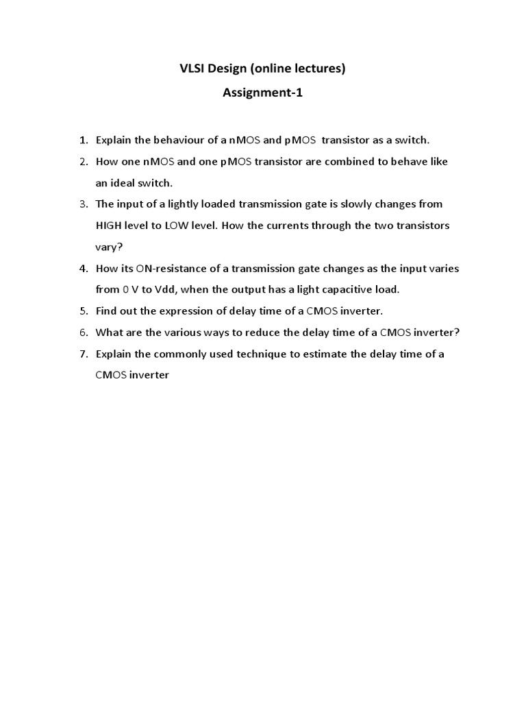 VLSI Design (Online Lectures) Assignment-1 | PDF | Logic Gate | Cmos