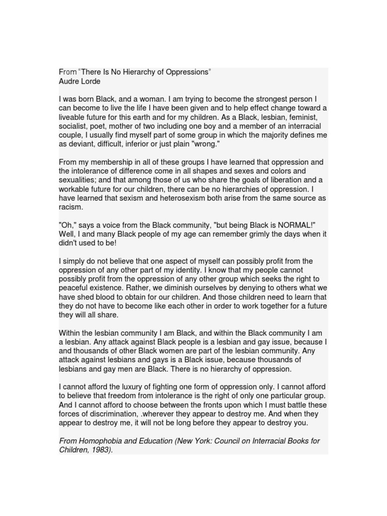 Lorde - There Is No Hierarchy of Oppressions | PDF