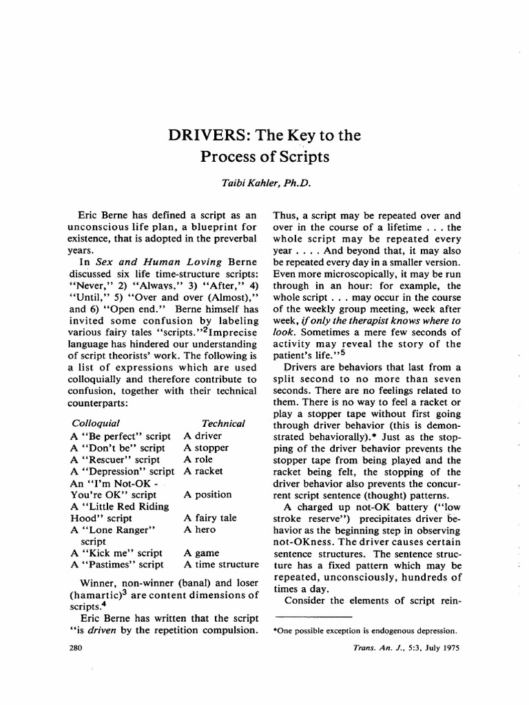 DRIVERS: The Key To The Process of Scripts: Taibi Kahler, PH.D | PDF ...