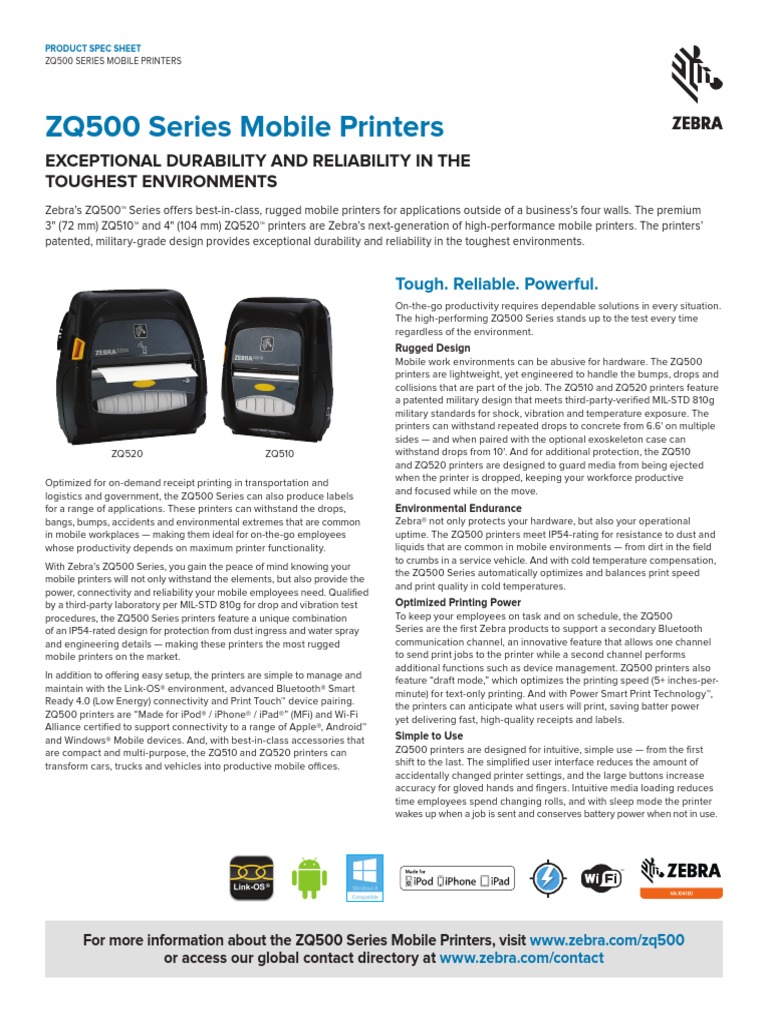ZQ500 Series Mobile Printers: Exceptional Durability and Reliability in ...