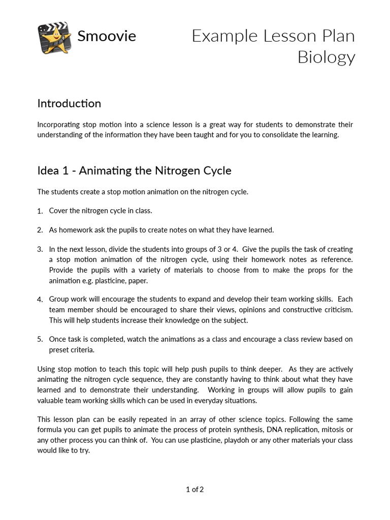 Example Lesson Plan Biology: Smoovie | PDF | Lesson Plan | Behavior ...