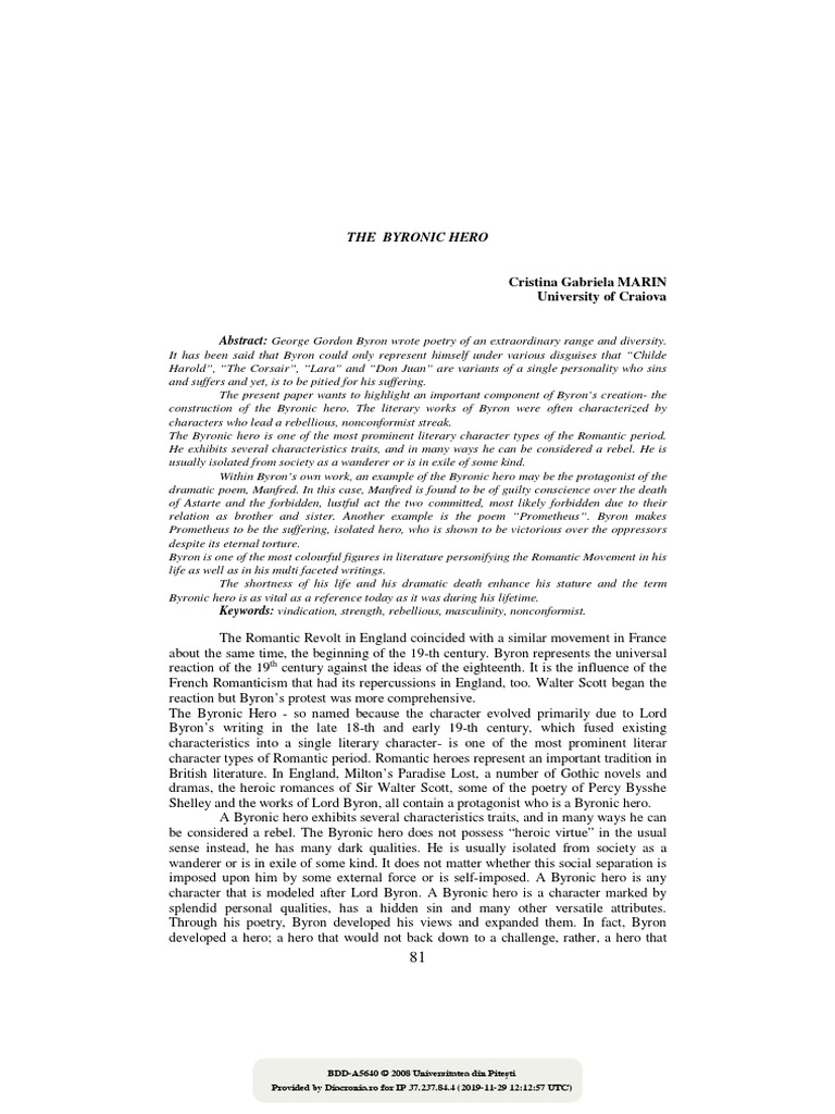 The Byronic Hero: Abstract: George Gordon Byron Wrote Poetry of An ...